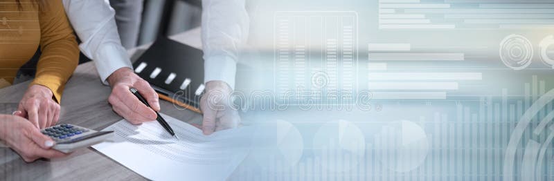 Coworkers Working on Financial Data Panoramic Banner Stock Photo ...