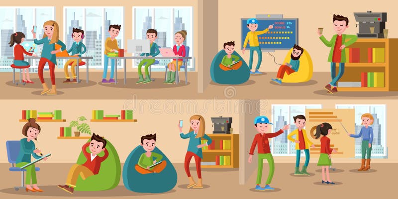 Coworking Center Horizontal Banners Stock Vector - Illustration of card ...