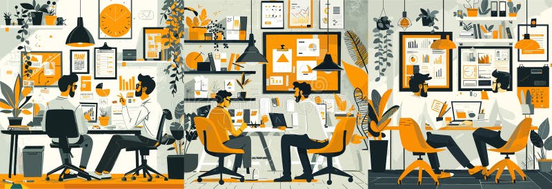 Coworking Creative Process Scenes Cartoon Vector Collection. Characters ...