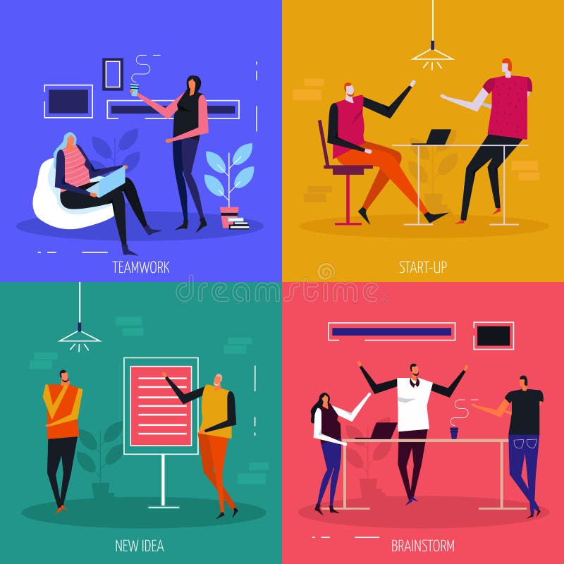 Coworking Flat Design Concept Stock Vector - Illustration of interior ...