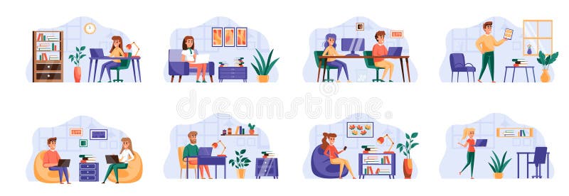 Coworking Office Bundle with People Characters. Designers and ...