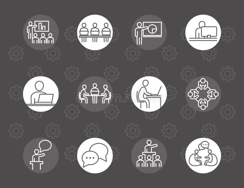 Coworking Office Business Teamwork Space, Line Icons Design Stock ...