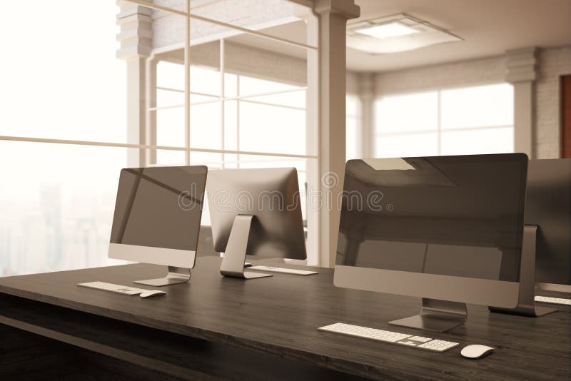 Coworking Office with Computers Stock Illustration - Illustration of ...