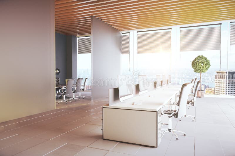 Coworking office interior stock illustration. Illustration of light ...