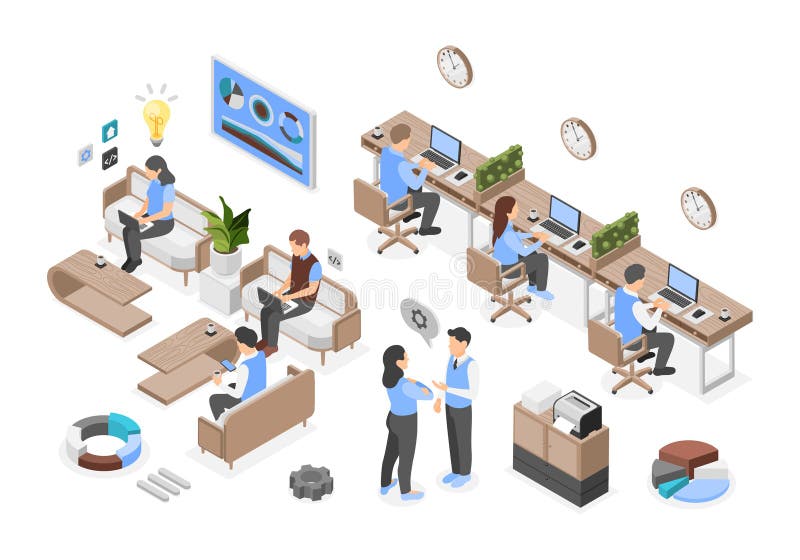 Coworking Process. Creative People Working in Open Space Stock Vector ...