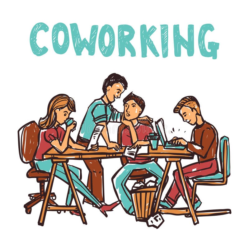 Coworking Sketch Illustration Stock Vector - Illustration of center ...
