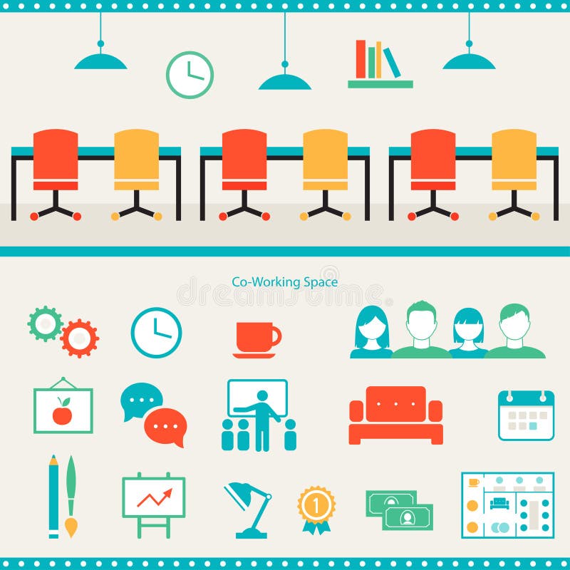 Coworking Space Header and Infographics Elements Stock Vector ...
