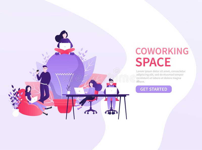 Coworking Space Illustration. Business People Teamwork. Vector Flat ...