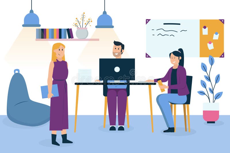 Coworking Space Illustration with People Working Vector Illustration ...