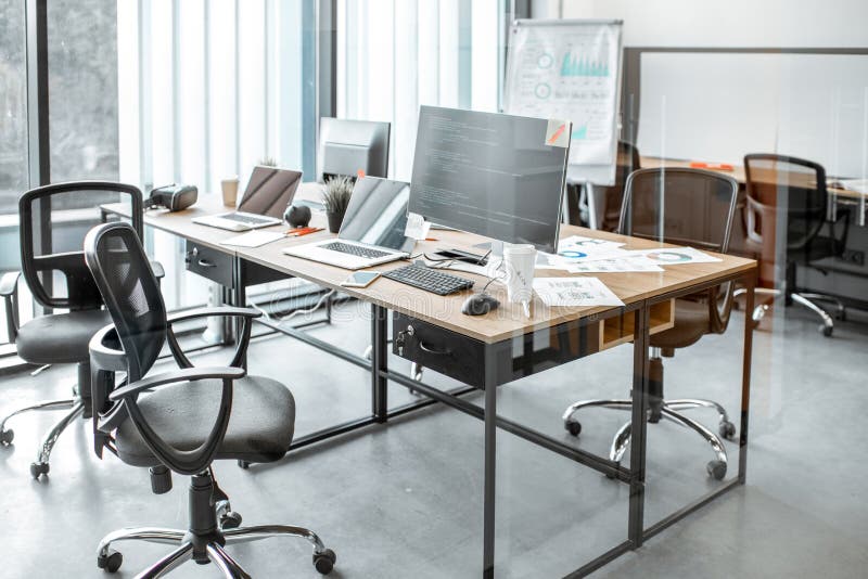 Coworking Space with Working Places Stock Photo - Image of screen ...