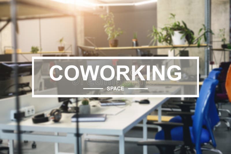 Coworking Text Over Contemporary Working Space, Comfortable Workplace ...