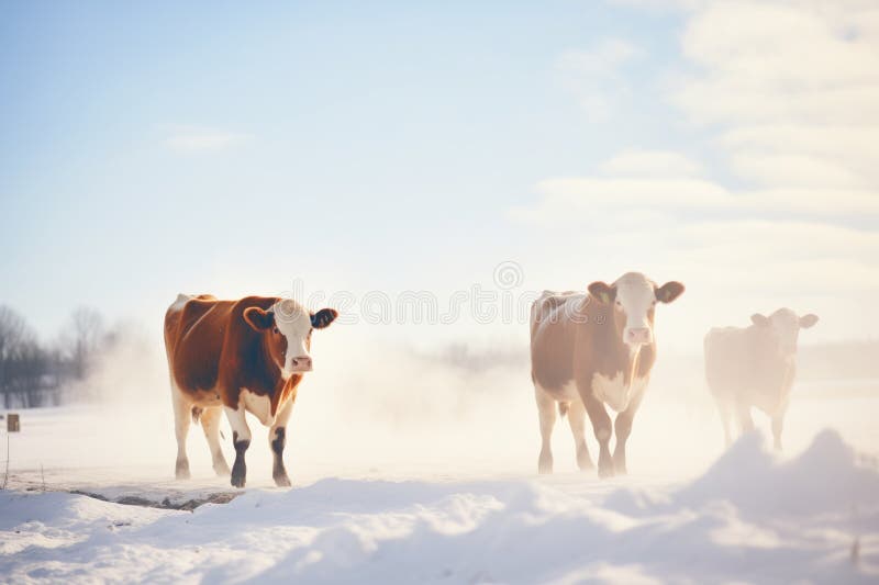 Cows Breath Visible in Cold Air, Standing in Snow Stock Image - Image ...