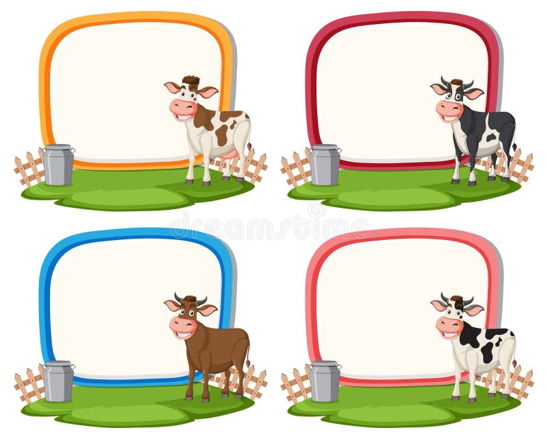 Cows with Colorful Frames and Buckets Stock Vector - Illustration of ...