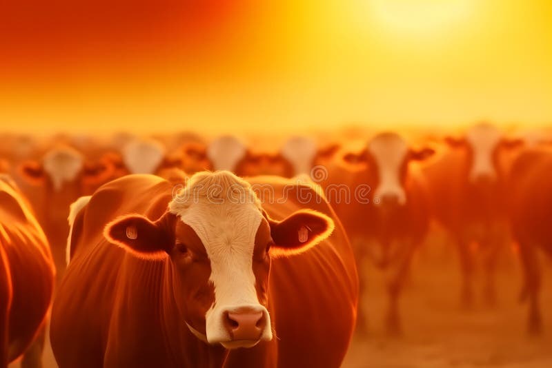 Cows in Field Sunset in the Evening. Neural Network AI Generated Stock ...