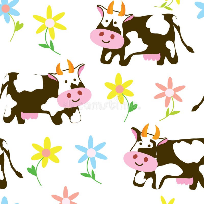 Cows and Flowers - Funny Seamless Pattern Stock Vector - Illustration ...