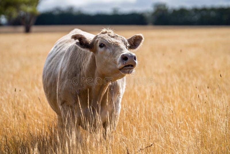 Cows Grazing on Dry Pasture in a Drought, in Australia Stock Image ...