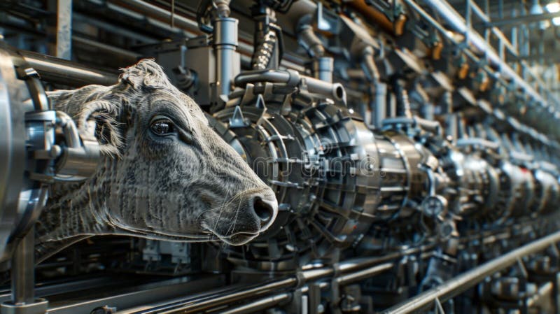 Cows Head Attached To a Milking Machine is Seen in a Factory ...