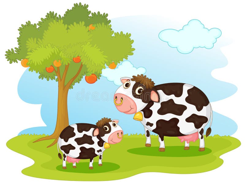 2 cows stock vector. Illustration of tree, domestic, animals - 31338763