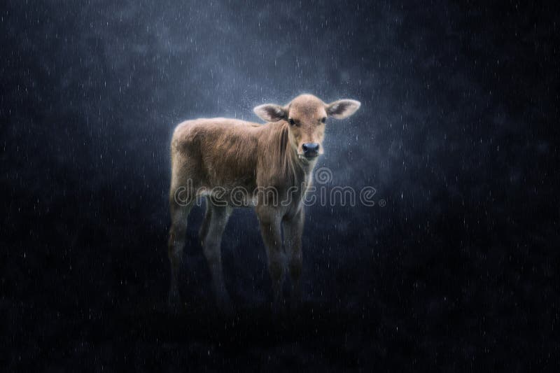 Cows are Looking To Shoot in the Rain Stock Image - Image of brown ...