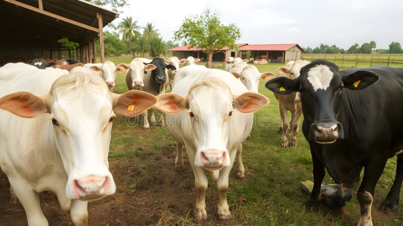 Cows in a Paddock on a Farm in the Countryside. Stock Image - Image of ...