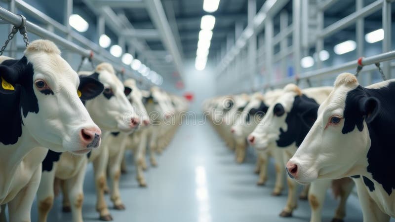 Cows Standing in a Row at a Milk Processing Plant Stock Image - Image ...