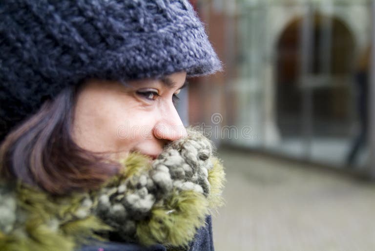 Coy Smile stock photo. Image of smile, scarf, woman, head - 6804040