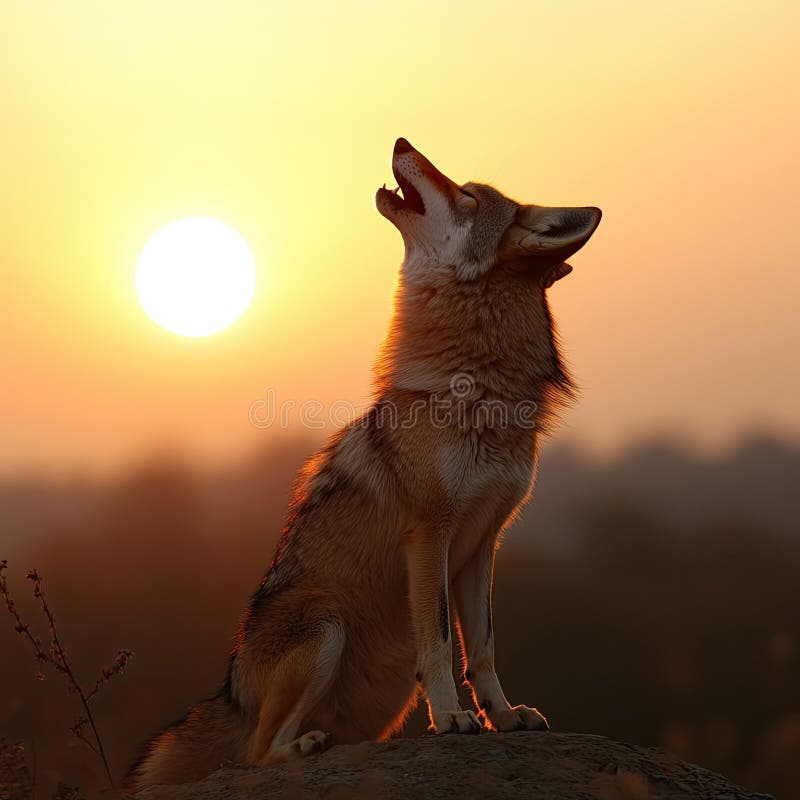 Coyote Howling at Sunset stock illustration. Illustration of beautiful ...