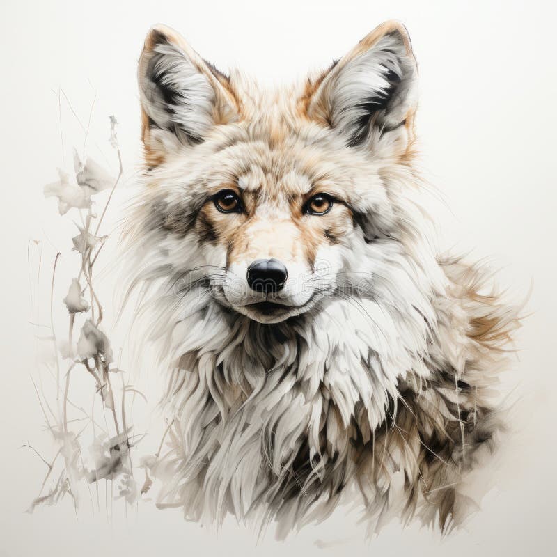 Detailed Watercolor Coyote Illustration in Zbrush Style Stock ...