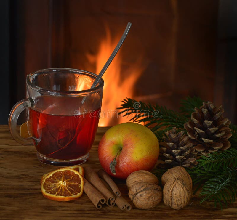 Coziness by the Fireplace in Winter Stock Photo - Image of comfortably ...