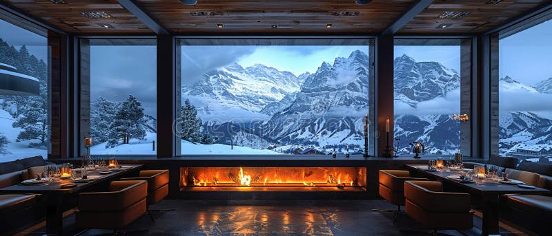 Cozy Alpine Lodge Dining Room with Panoramic Mountain Views and a ...