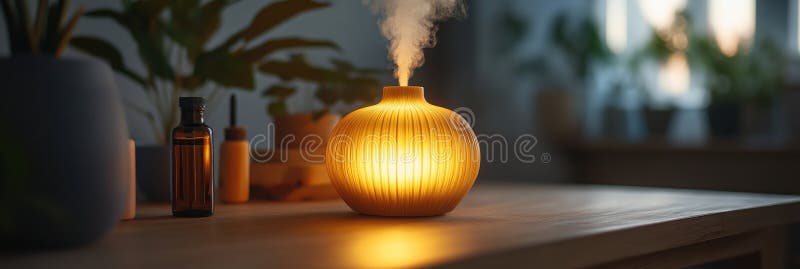 Cozy Aromatherapy Diffuser in a Serene, Plant Filled Living Space Stock ...