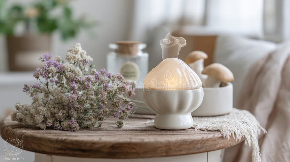 Cozy Aromatherapy Setup with Ceramic Diffuser and Wildflowers for ...