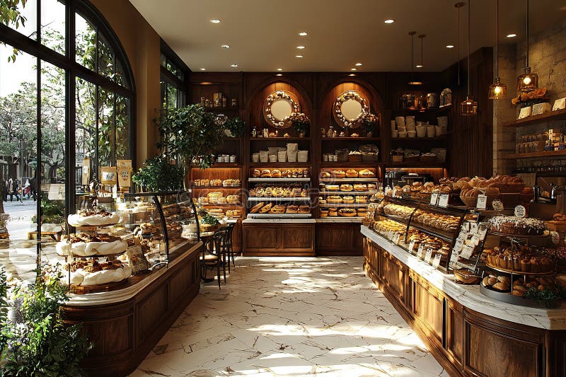 Cozy Artisan Bakery Interior with Soft Lighting and Inviting Seating ...