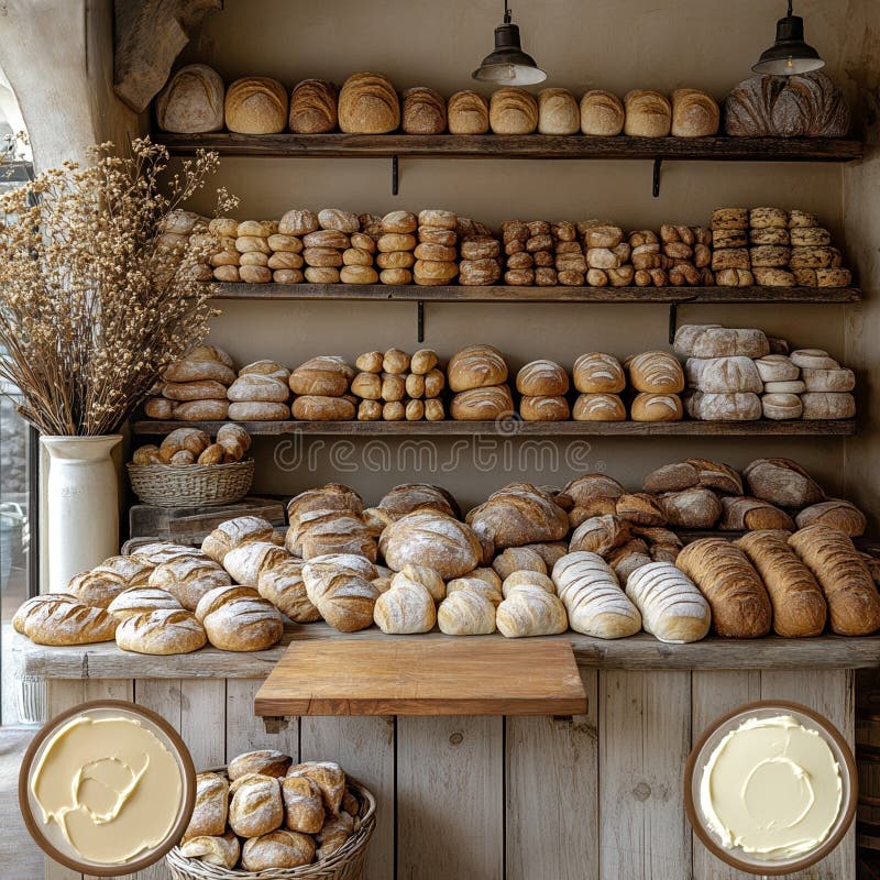 A Cozy, Artisanal Bakery Scene Showcasing Fresh Breads and Pastries ...