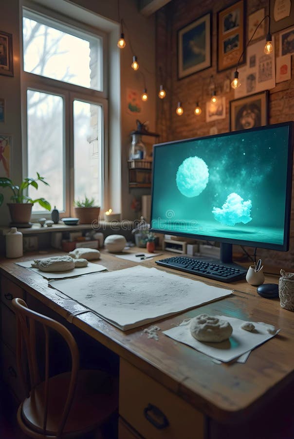 A Cozy Artist S Desk by a Window Features Clay, Tools, and a Computer ...
