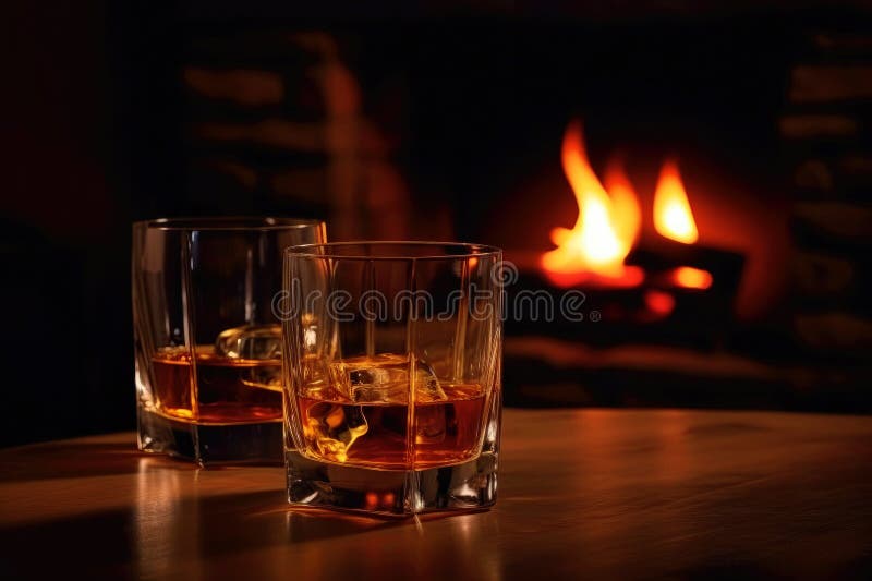 Cozy Atmospehere with Two Whiskey Glasses. Created with Generative AI ...