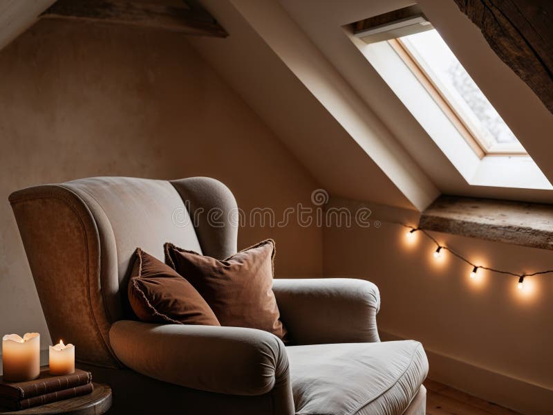 Cozy Attic Reading Nook with Ambient Lighting for Relaxation and ...