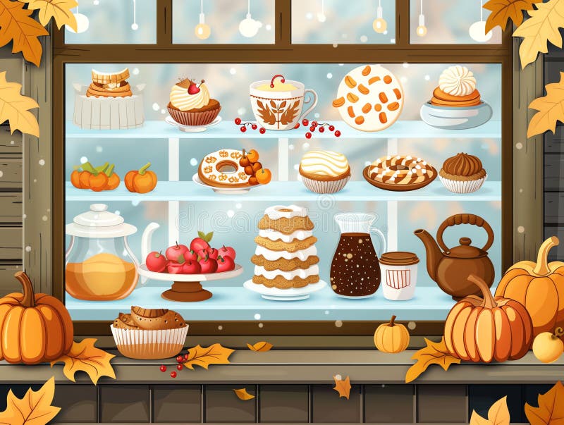 Cozy Autumn Bakery Window Display Stock Photo - Image of october, cakes ...