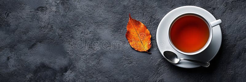 Cozy Autumn Beverage a Cup of Steaming Hot Tea with a Fallen Leaf on a ...