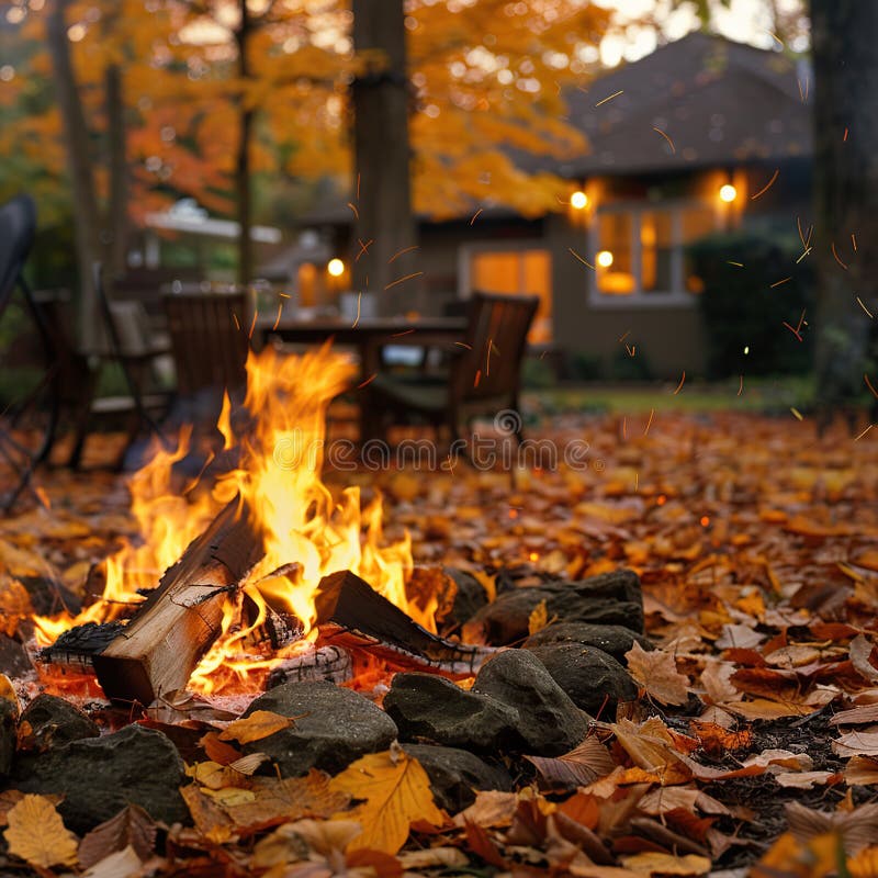 Cozy Autumn Bonfire in Backyard with Leaves Stock Illustration - Illustration of nature ...