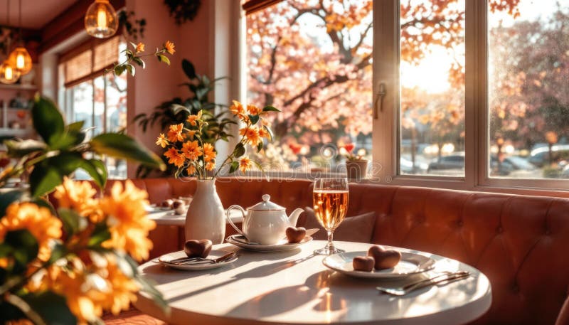 Autumn Cafe Sunlight Interior Golden Leaves Stock Photos - Free ...