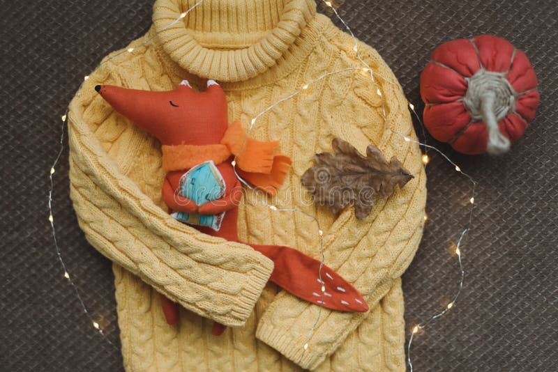 Cozy Autumn Composition with a Funny Handmade Toy Fox, Fall Home ...