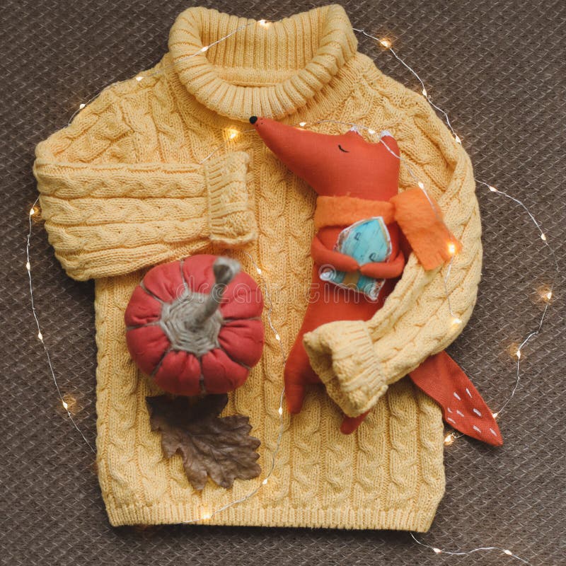 Cozy Autumn Composition with a Funny Handmade Toy Fox, Fall Home ...