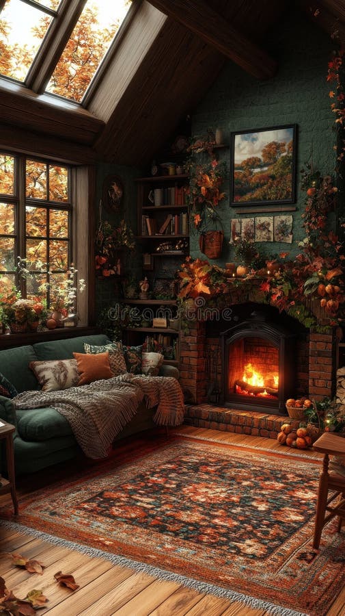 Cozy Autumn Cottage Interior Illustration Stock Illustration ...