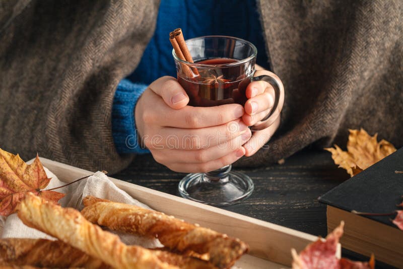 Cozy Autumn Evening with Hot Drink Stock Image - Image of model ...