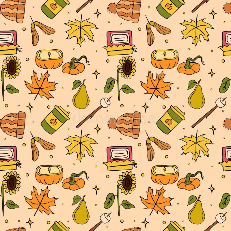 Cozy Autumn Harvest Seamless Pattern Stock Vector - Illustration of ...
