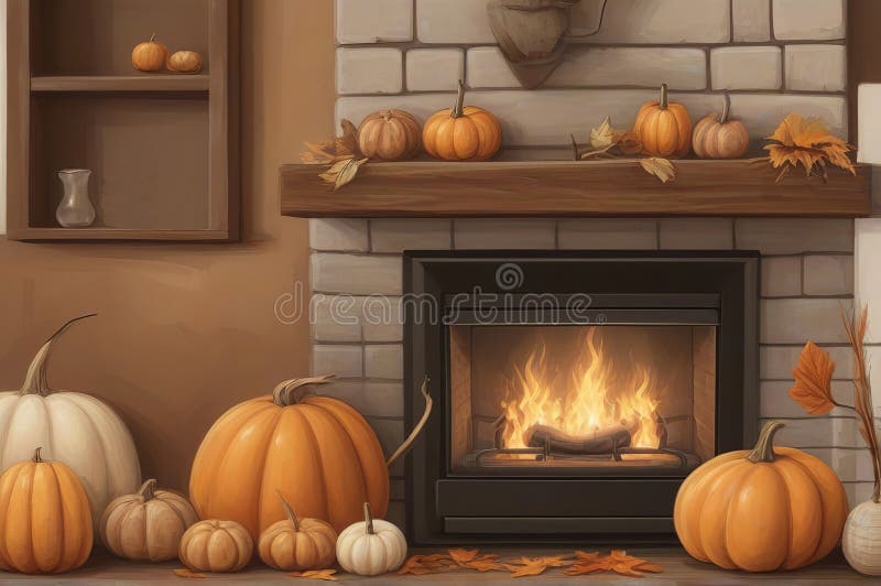Cozy Autumn Hearth: Abstract Art of a Fireplace with Charming Autumn ...