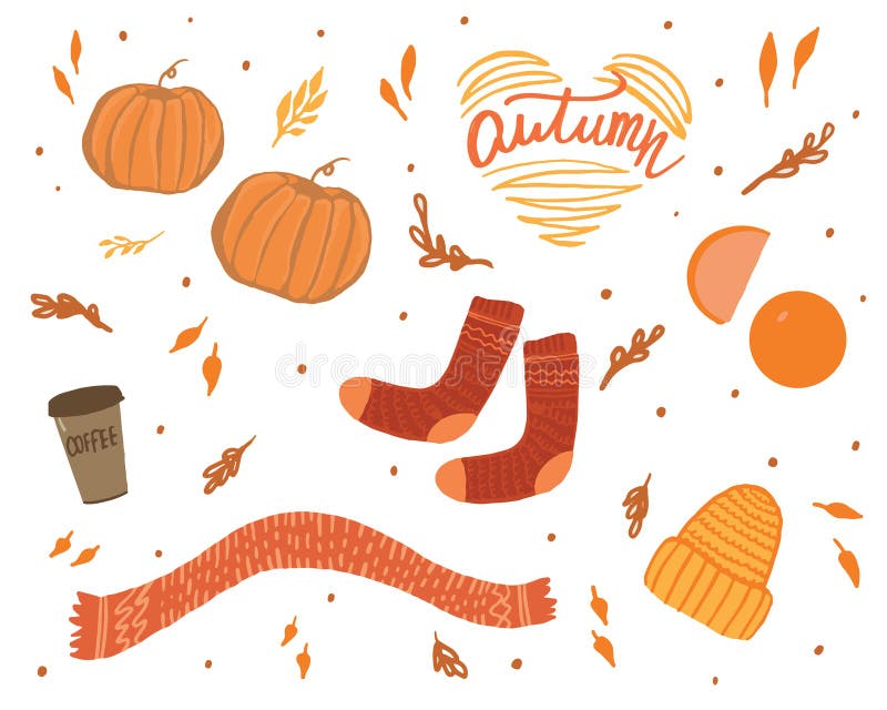 Cozy Autumn Items, Autumn Set of Decorative Vector Elements Stock Vector - Illustration of ...