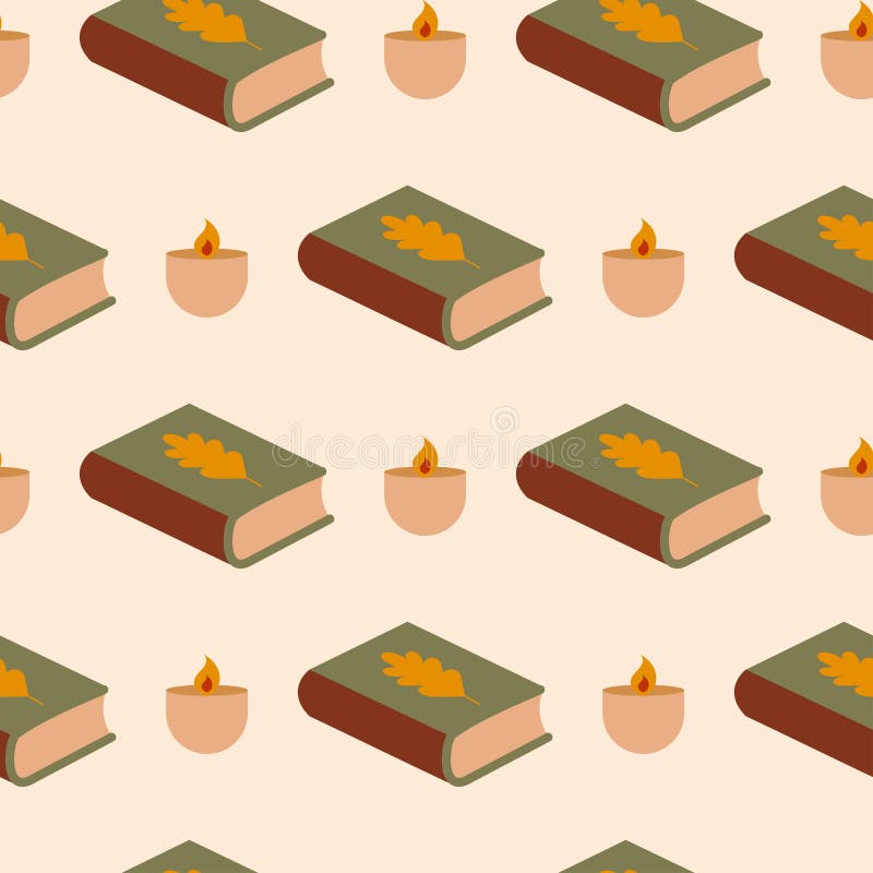 Cozy Autumn Reading Seamless Pattern with Books and Candles for Print ...