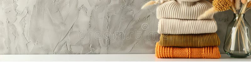 Cozy Autumn Sweater Stack with Earthy Tones and Natural Accents Stock ...